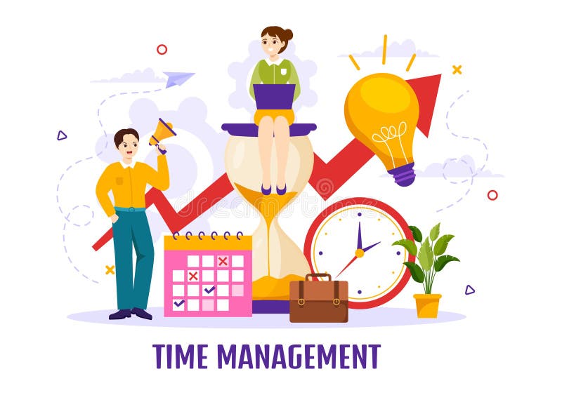 Time Management Vector Illustration with Clock Controls and Tasks ...