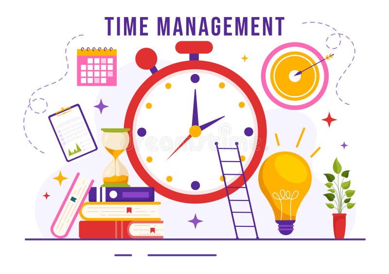 Time Management Vector Illustration with Clock Controls and Tasks ...