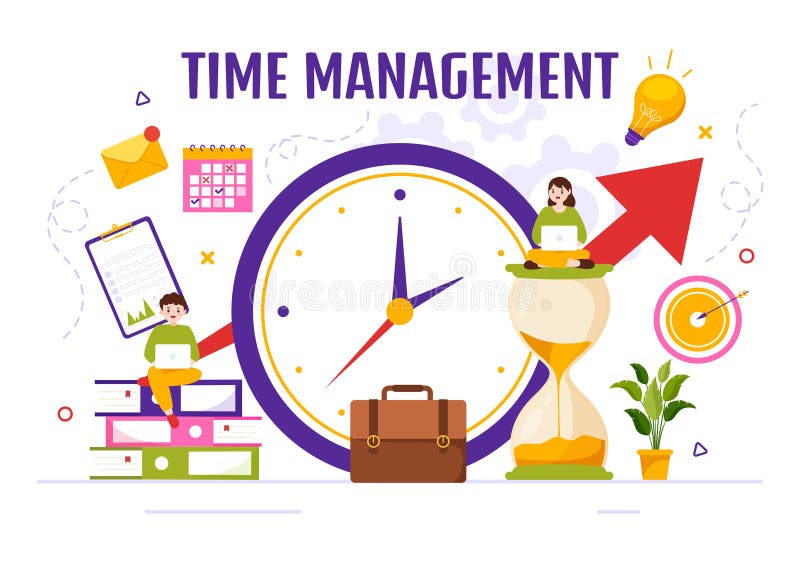 Time Management Vector Illustration with Clock Controls and Tasks ...