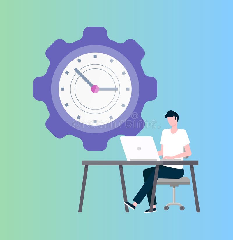 Time Management, Programmer at Laptop and Clock Stock Vector ...