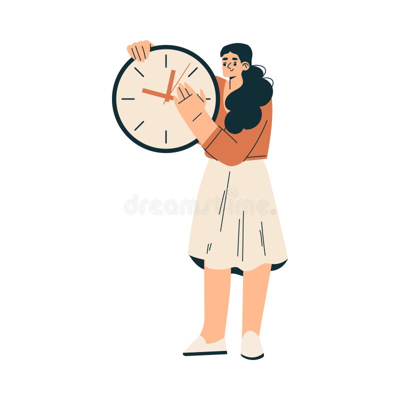 Time Management with Woman Character with Clock Organizing Efficient ...