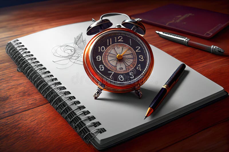 Time Management on Your Desk: Clock, Pen, and Notebook - Generative AI ...