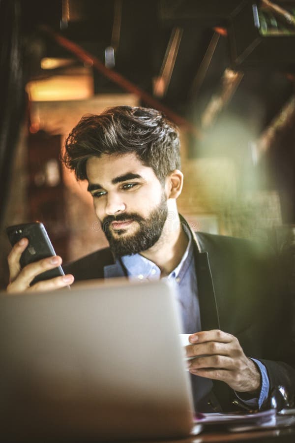 Time for Me. Young Business Man at Cafe Stock Photo - Image of adult ...