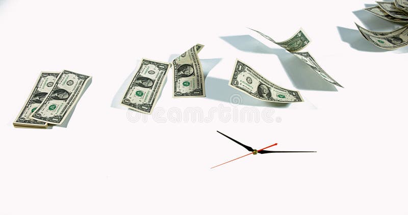 Time is Money, Clock and American Dollars Notes Stock Image - Image of ...
