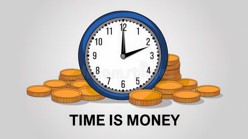 Time is Money. Clock and Coins Stock Illustration - Illustration of ...