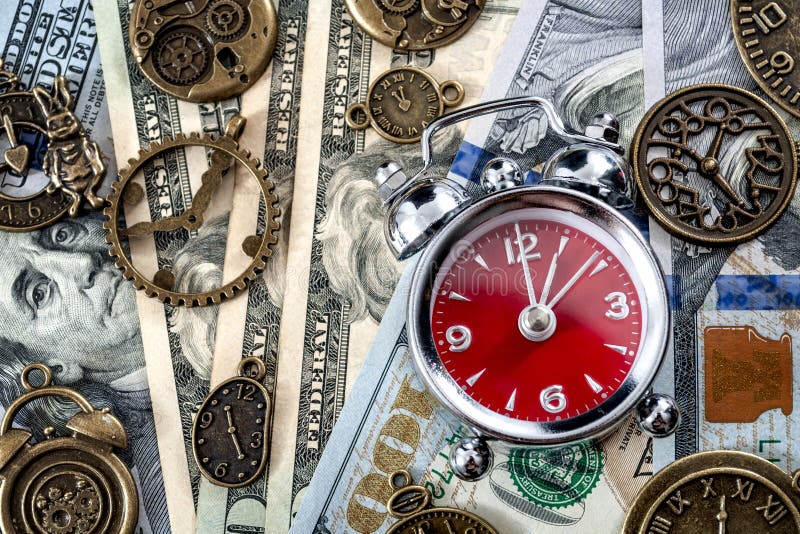 Time is Money Concept with Flat Lay of Alarm Clock on Dollar Bill or ...