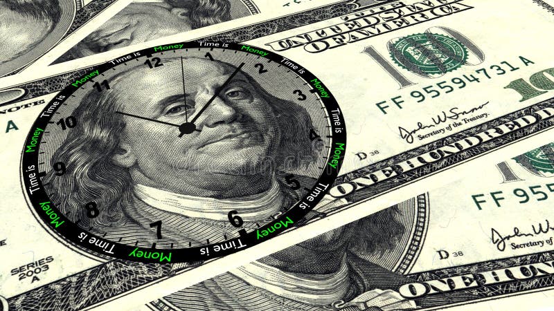 Time is Money 100 Dollar Clock Stock Illustration - Illustration of ...