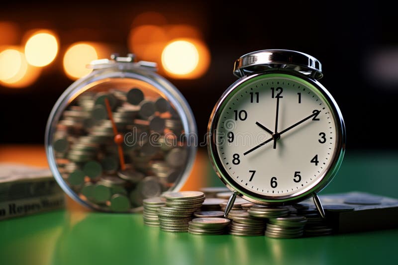 Time is Money Dollar Savings and Clock in a Jar Stock Illustration ...