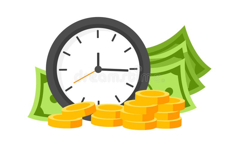 Time is Money Flat Icon Cash and Coins and Clock Stock Vector ...