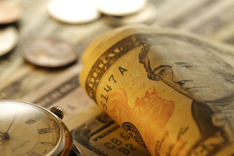 Time and Money. Gold Tone. Close Up - Stock Image Stock Image - Image ...