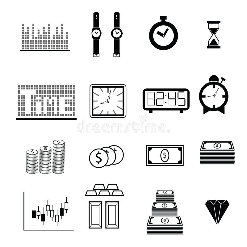 Time and money icons stock vector. Illustration of black - 53818123