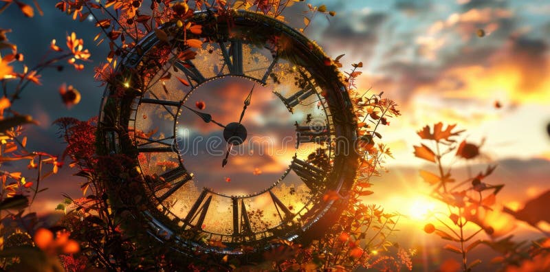 Time and Nature, a Surreal Clock Surrounded by Foliage Stock Photo ...
