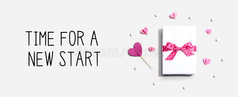 Time for a New Start Message with a Gift Box and Hearts Stock Image ...