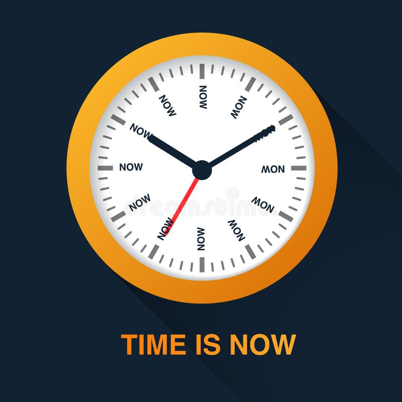 Time is Now Concept. Watch Symbol Illustration on Dark Background. Time ...