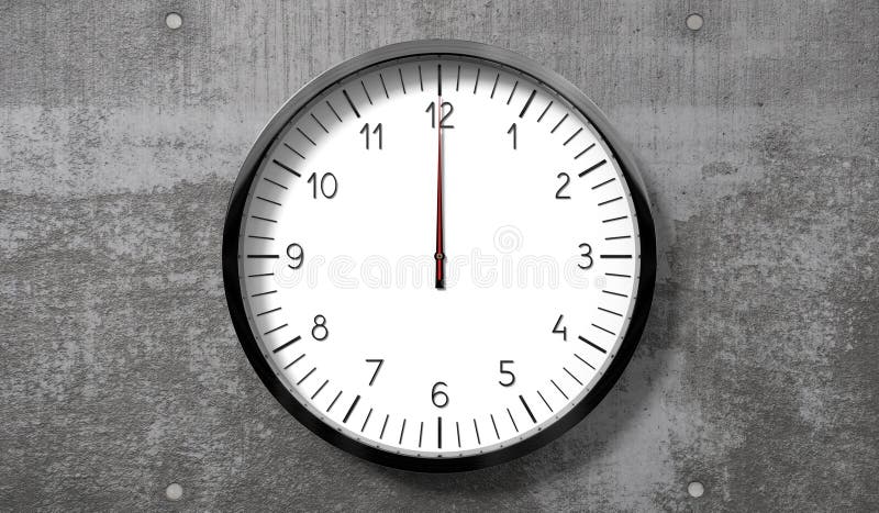 Time at 12 O Clock - Classic Analog Clock on Rough Concrete Wall Stock ...