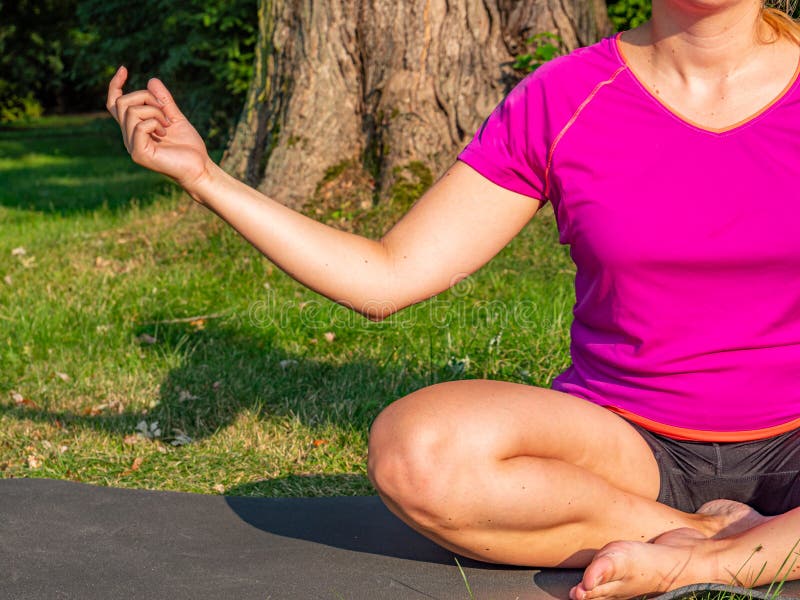 Time-out Woman Meditating in the Park Stock Image - Image of grass ...