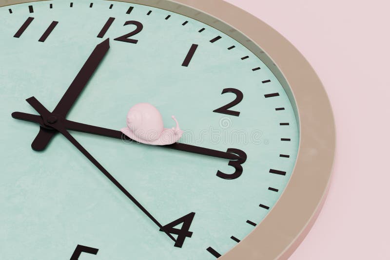 Time Passes Very Slowly. a Snail on the Hand of a Round Wall Clock ...
