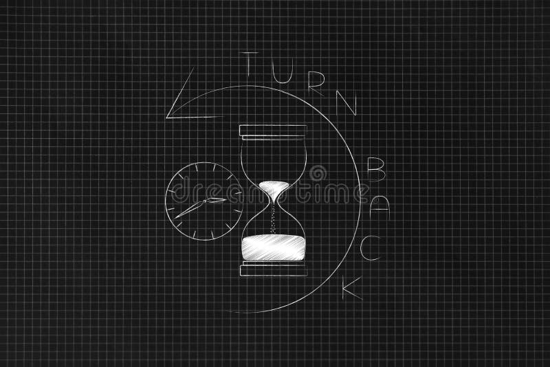 Hourglass and Clock with Reverse Arrow and Turn Back Time Caption Stock ...