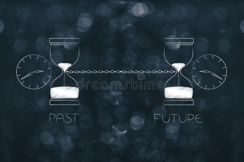 Past and Future Linked with a Chain with Hourlgass and Clock Icons ...