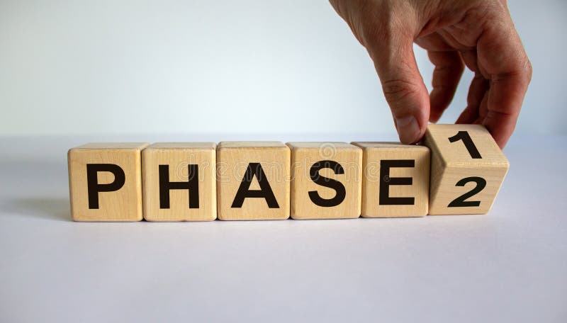 Time for Phase 2. Hand is Turning a Cube and Changes the Word `Phase 1 ...