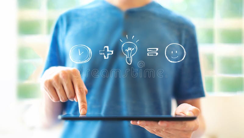 Time Plus Idea Equals Happy with Man Using a Tablet Stock Image - Image ...