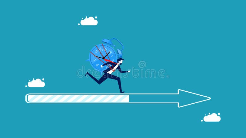 Time and Progress. Businessman with Clock on Progress Arrow Bar Stock ...