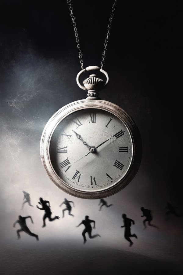 Time Pursuit: Dramatic Clock with Running Silhouettes Highlighting ...