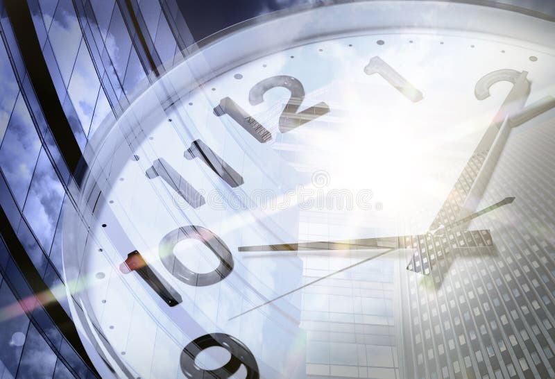Time Related Concepts. Double Exposure of Clock and Office Buildings ...