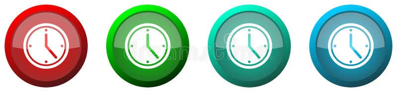 Time Round Glossy Web Icon Set, Colorful Buttons Isolated on White ...