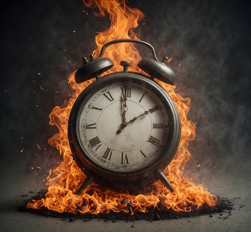 Time is Running Out Concept Shows Clock that is Burning Up with Flames ...
