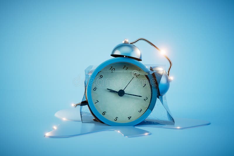 Time is Running Out Quickly. Alarm Clock Drowning in Water on a Blue ...