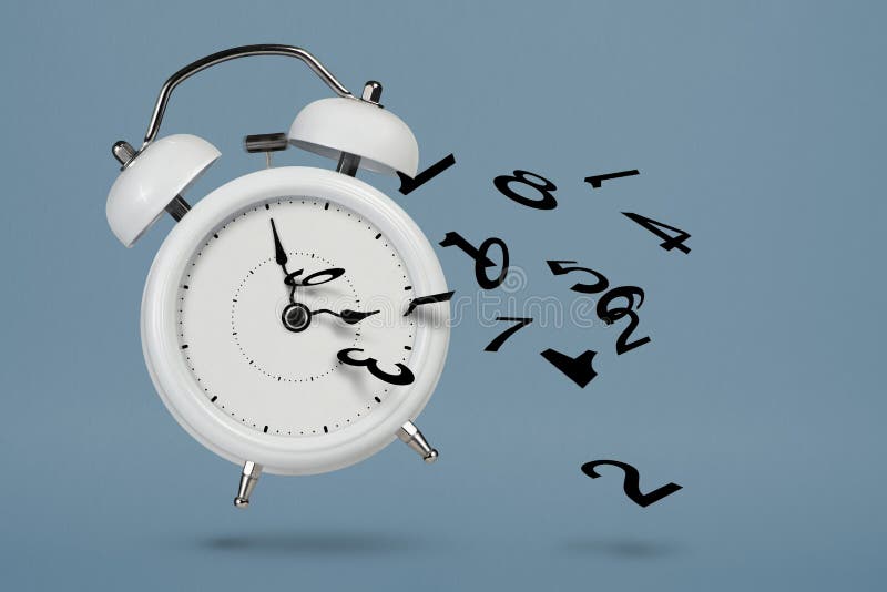 Time is Running Out. White Alarm Clock with Flying Numbers As a Symbol ... Time is Running Out. White Alarm Clock with Flying Numbers As a Symbol ...