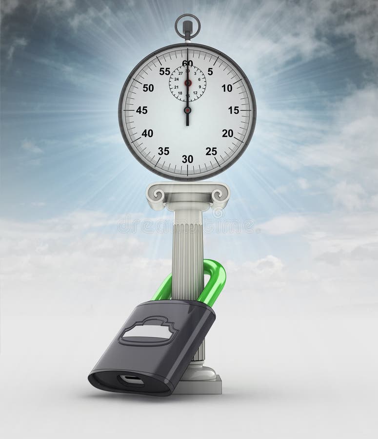 Time Saver with Padlock on Ionic Column in Sky Stock Illustration ...