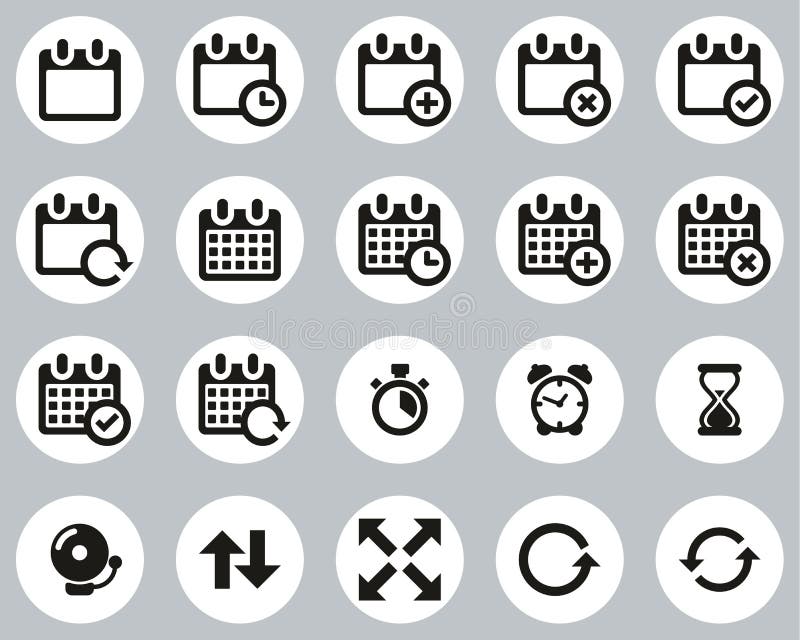 Time or Schedule Icons Black & White Flat Design Circle Set Big Stock ...
