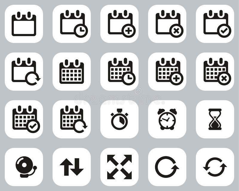 Time or Schedule Icons Black & White Flat Design Set Big Stock Vector ...