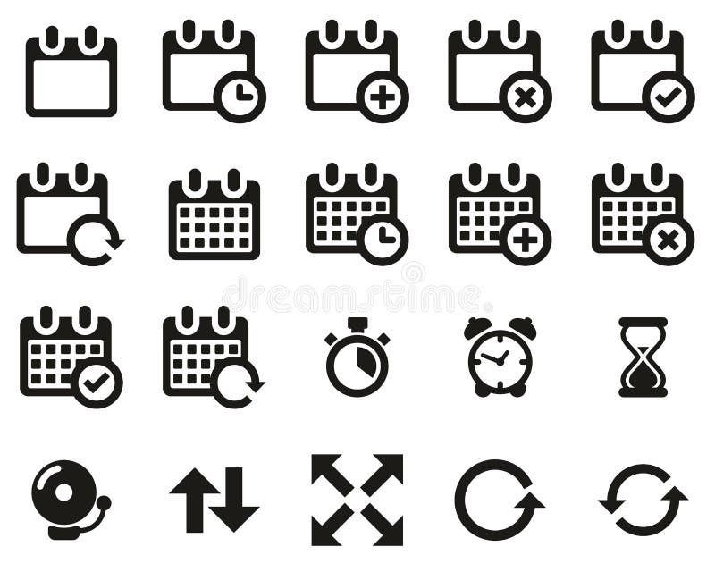 Time or Schedule Icons Black & White Set Big Stock Vector ...