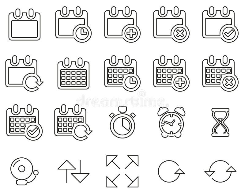 Time or Schedule Icons Black & White Thin Line Set Big Stock Vector ...