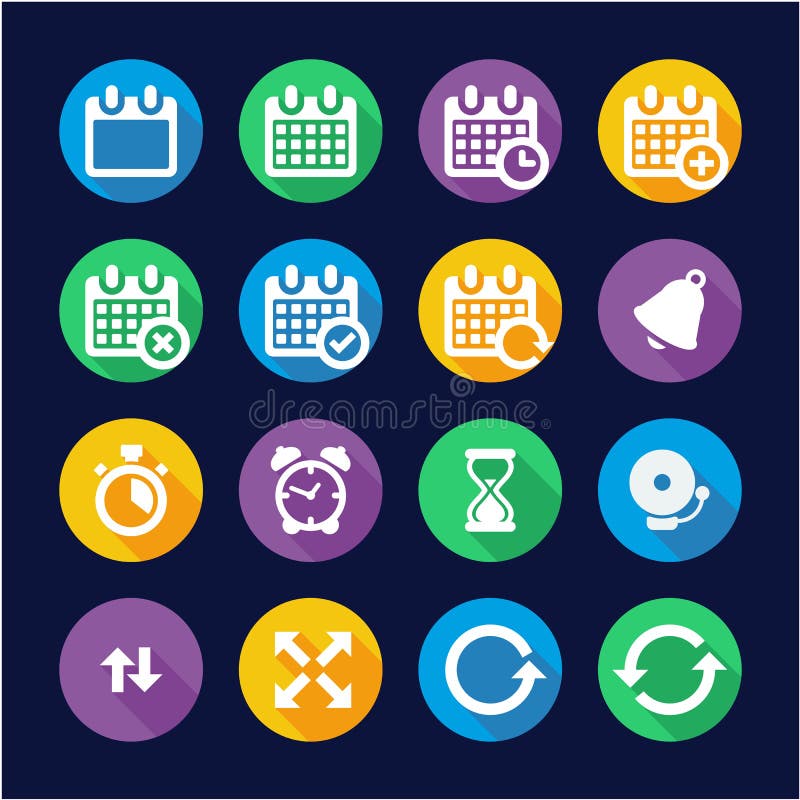 Time & Schedule Icons Flat Design Circle Stock Vector - Illustration of ...