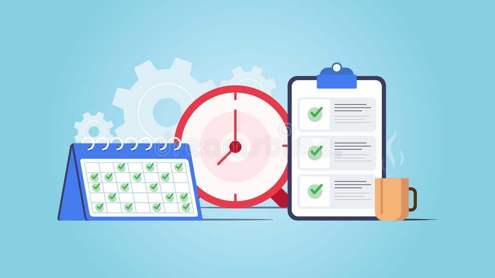 Time Scheduling Vector Illustration with Calendar, Clock and To Do List ...