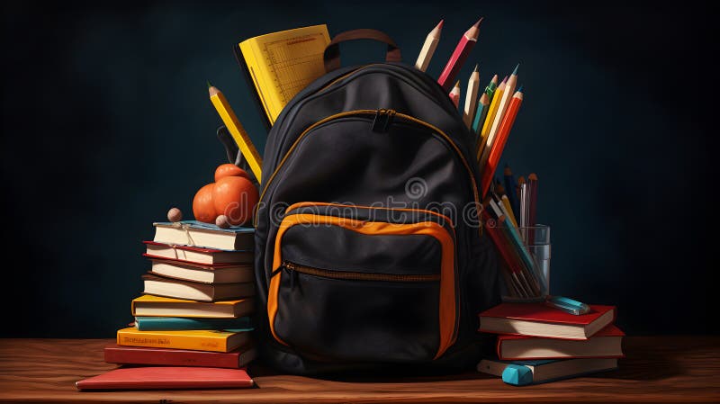Time for School, Backpack Full of Books and School Suplies Stock ...