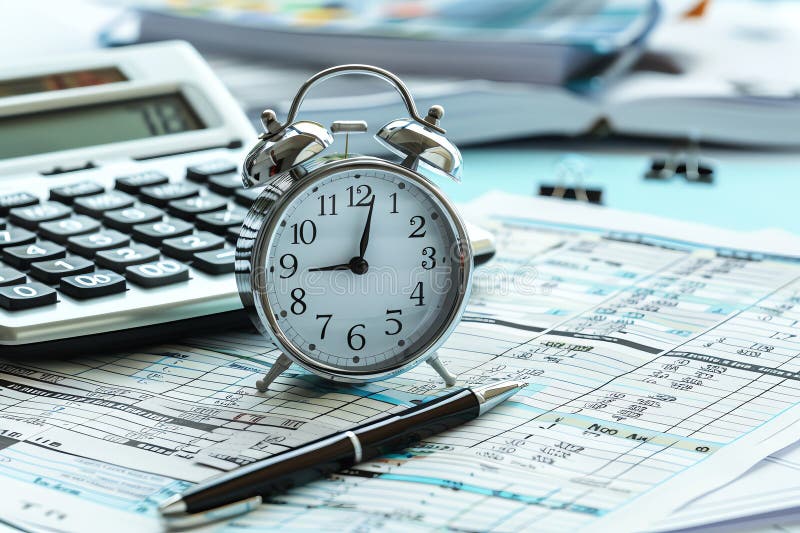 Time-sensitive Tax Documents, Calculator, and Urgent Clock Stock ...