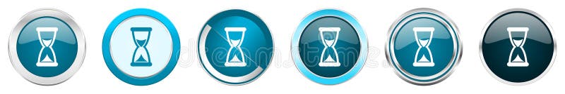 Time Silver Metallic Chrome Border Icons in 6 Options, Set of Web Blue ...