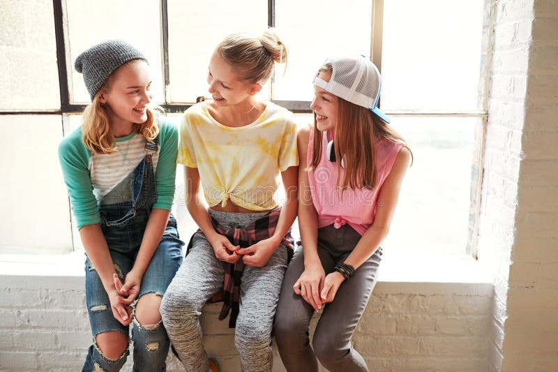 Time for Some Girl Talk. Young Girls in a Dancing Studio. Stock Image ...