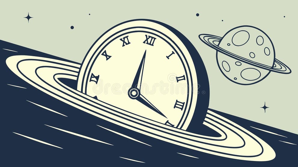 Time and Space Clock Face with Saturn Planets Vector, Vector Design ...