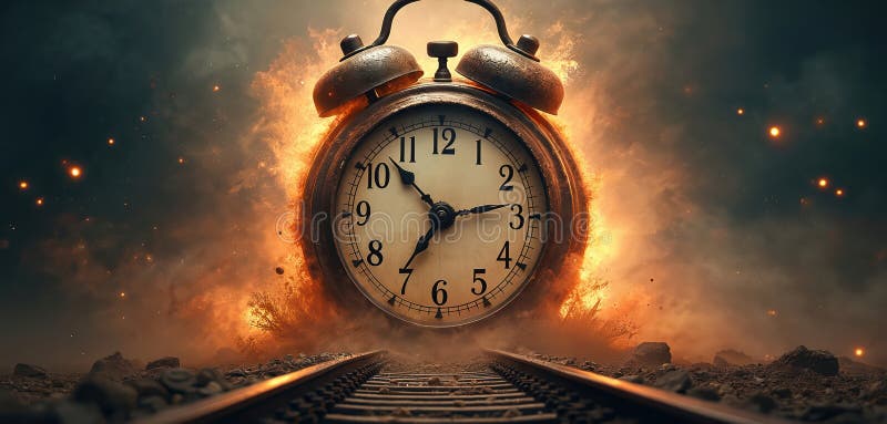 Time Stops in Dramatic Visual. Rusty Clock Explodes in Flames on Train ...