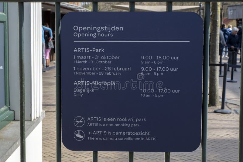 Time Table Opening Times at the Artis Zoo at Amsterdam the Netherlands ...