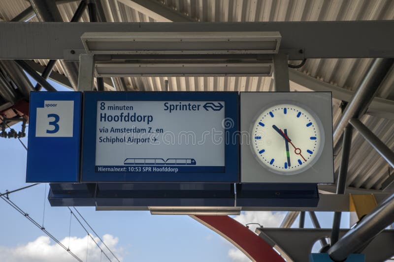 Time Table Screen at the Rai Train Station at Amsterdam the Netherlands ...