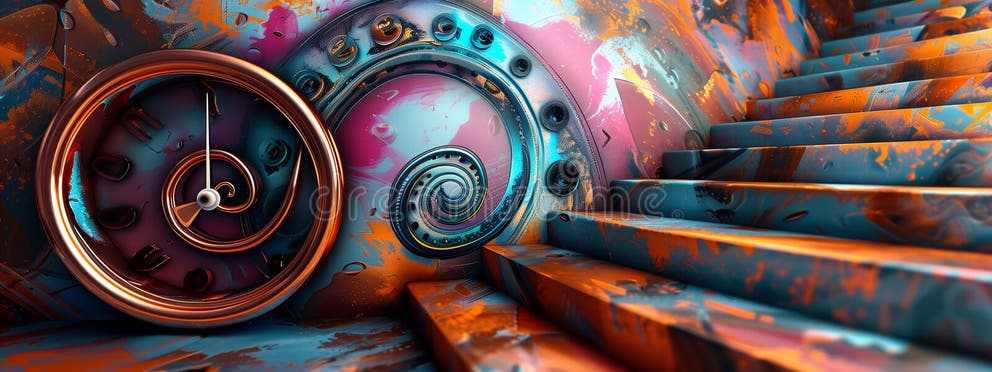 Time Takes on a Psychedelic Form with a Mesmerizing Clock. Stock ...