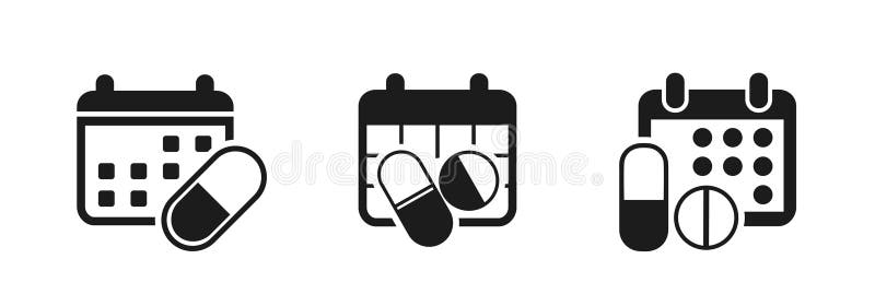 Time Taking Medication Icon Set, Tablets Reminder on Calendar Stock ...