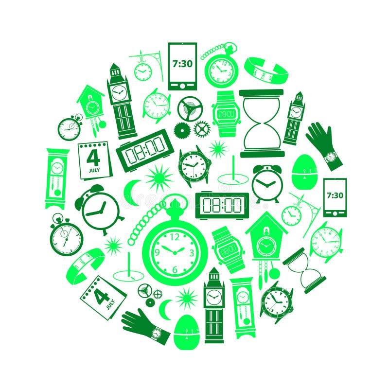 Time Theme Modern Simple Green Icons in Circle Eps10 Stock Vector ...